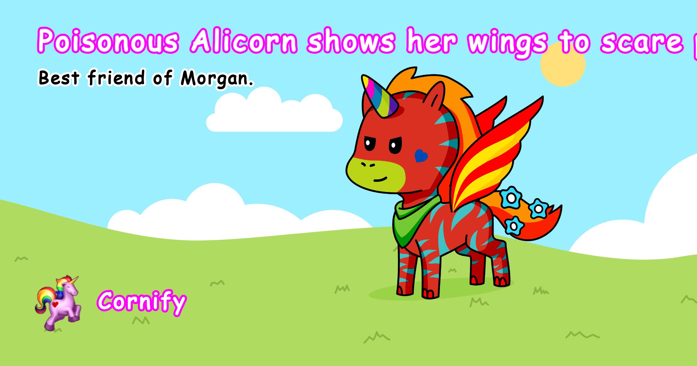 Poisonous Alicorn shows her wings to scare predators the unicorn